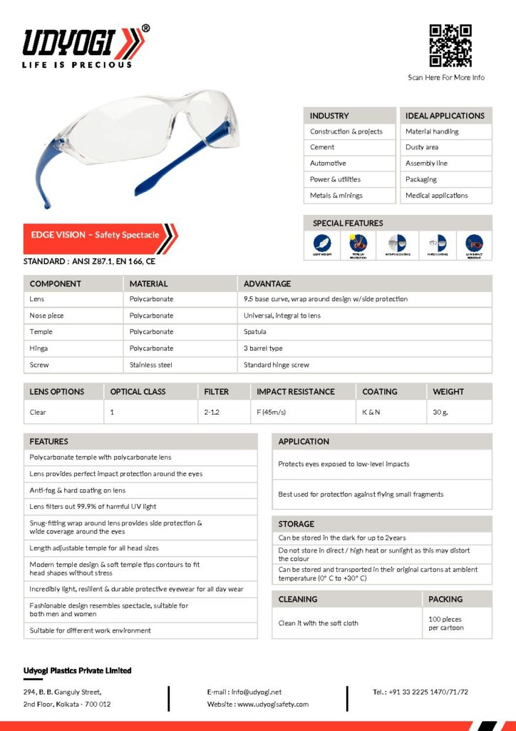 EDGE VISION Clear AF- Non ISI — 25-05-2020 – Udyogi Safety